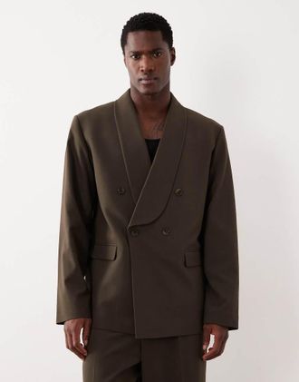 Asos Veste de costume courte coupe carr&eacute;e &agrave; revers style ch&acirc;le - Vert olive