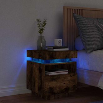 vidaXL Armoire de chevet avec lumi&egrave;res led ch&ecirc;ne fum&eacute; 40x39x48,5 cm