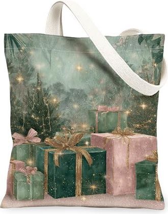 Generic Sacs fourre-tout en toile pour cadeaux de No&euml;l, sacs d&eacute;picerie r&eacute;utilisables, vintage, l&eacute;gers, lavables, vert, 13x15 Inch