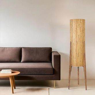 Opviq Stylish Floor Lamp with Metal & Wooden Body, 140 cm Height, 30 cm Cap Diameter, E27 Socket, On-Off Switch on Cable, Elegant Design for Modern Spaces