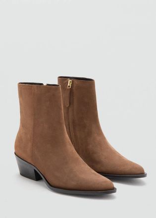 Mango Stiefelette aus Rauleder mit Absatz mittelbraun - Damen - 35 - MANGO