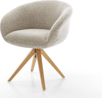 DELIFE Drehstuhl Vinka-Flex mit Armlehnen Webstoff Soft Beige Holzgestell kantig Natur 360&deg; drehbar Taschenfederkern, Esszimmerst&uuml;hle
