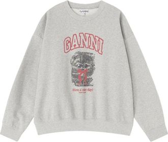 Ganni Femme, Sweatshirts et sweats &agrave; capuche, Gris, Taille: 38 FR Grey Kitty SweaT-shirt