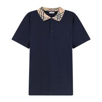 Burberry Homme, Tops, Bleu, Taille: M Polo en coton piqu&eacute; avec col &agrave; carreaux