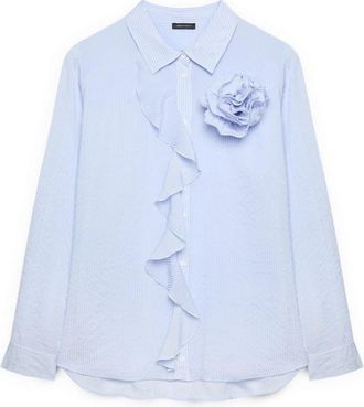 Fiorella Rubino Femme, Blouses et Chemises, Bleu, Taille: 52 FR Chemise &agrave; Volants avec Appliqu&eacute; Floral