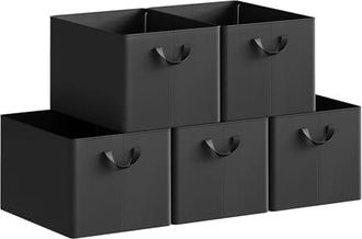 Woltu Boîte de Rangement Pliable, Lot de 5 Paniers de Rangement en Tissu Non-Tissé, avec Poignées, pour Vêtements et Jouets, Noir, 47x35x30 cm