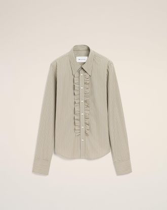 Ami Chemise Jabot Beige Ajust&eacute;e Manches Longues en Coton Blanc - 34 - Femme