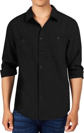 Generic Chemise noire pour homme, chemise pour homme adulte, col rabattable, chemise boutonn&eacute;e pour homme, haut noir &agrave; manches longues, haut professionnel for