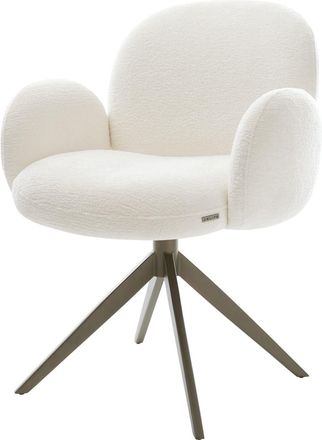 DELIFE Esszimmerstuhl Nube-Flex mit Armlehnen Kreuzgestell breit Effektfinish Titan Boucl&eacute; Soft Beige 360&deg; drehbar Wippfunktion Taschenfederkern