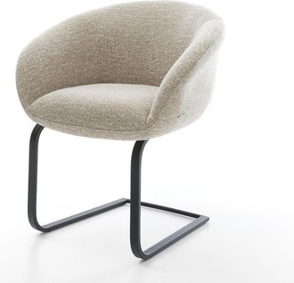 DELIFE Freischwinger Vinka-Flex mit Armlehnen Webstoff Soft Beige Freischwinger flach Schwarz Taschenfederkern, Esszimmerstühle