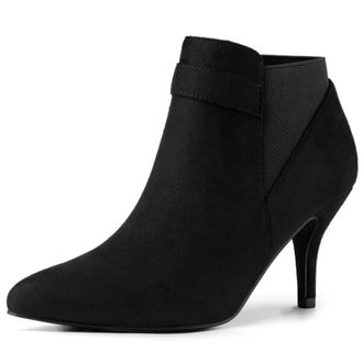 Allegra K Damen Chelsea Stiefeletten mit spitzem Zehenbereich, Stiletto-Absatz, Schwarz, 40 EU