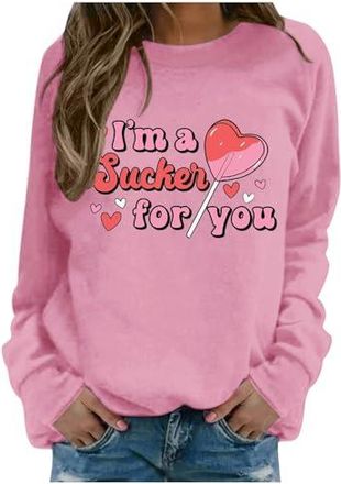 Generic Sweat &agrave; capuche d&eacute;contract&eacute; &agrave; col rond imprim&eacute; pour la Saint-Valentin 2026, rose, XL