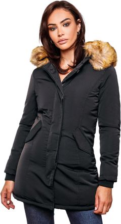 Marikoo Damen Winter Jacke Parka Mantel Winterjacke warm gefüttert B362 [B362-Karmaa-Schwarz-Gr.XS]