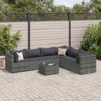 vidaXL Vidaxl - Salon de jardin 7 pcs avec coussins Gris R&eacute;sine tress&eacute;e