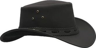 Walker and Hawkes Chapeau imperméable - Cuir de Vachette - Outback - Noir - XL (60cm)