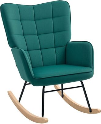 HOMCOM Fauteuil à bascule rocking chair design - structure acier piètement bois effet velours vert