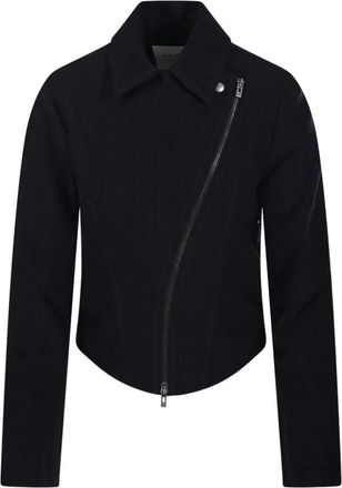 Alaia Wool Denim Biker Jacket - - Jackets - Damen - Blau - S