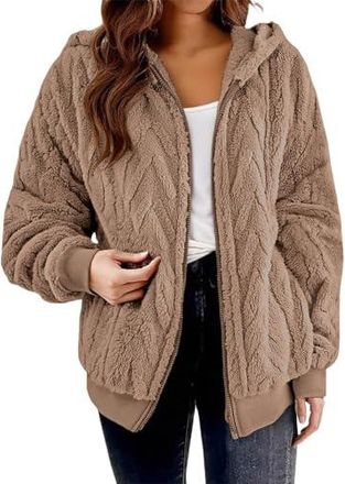 Generic Veste polaire confortable à capuche pour femme - Veste polaire pelucheuse à fermeture éclair intégrale - Manteau dhiver chaud à col montant - Vêtement