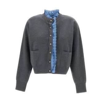 Paco Rabanne Cardigan mit Satinbesatz - - Knitwear - Damen - Grau - L