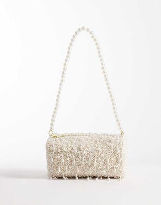 Accessorize Schultertasche in Wei&szlig; mit Perlenverzierung