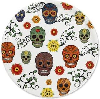 Excelsa Calavera Lot de 6 assiettes &agrave; pizza en porcelaine, d&eacute;coration de cr&acirc;nes mexicains, 30,5 cm