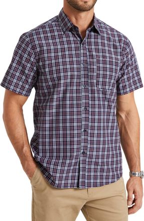 Hisdern Hemd Kariert Herren Kurzarm Herren Marine Blau Freizeithemd Kariertes Hemden Sommerhemd Arbeitshemd für Männer Regular Fit mit Tasche XL