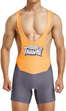 Feoya Maillots De Lutte pour Hommes Confortable Respirant Sport Body Sexy sans Manches Entraînement Lutte Une pièce Combinaisons De Sport Jaune XL