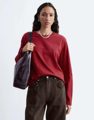 & Other Stories Oversize lang&auml;rmliges T-Shirt mit roten Streifen