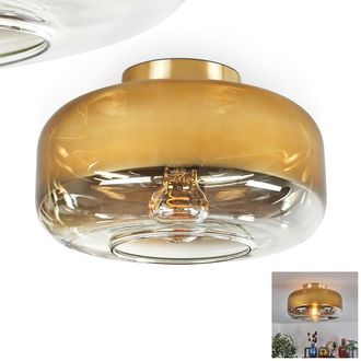 HOFSTEIN Deckenleuchte Boza, Deckenlampe aus Metall/Glas in Messingfarben/Goldfarben/Klar, Leuchte im modernen Retro/Vintage-Design mit Schirm aus Glas (&Oslash; 28 c