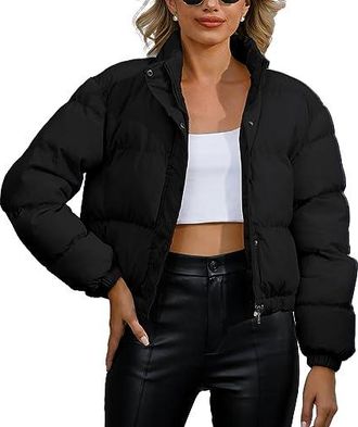 Feoya Veste Bouffante Courte Femme Vestes Dhiver Manches Longues Manteau Blousons Manteau Léger et Chaud Noir XL