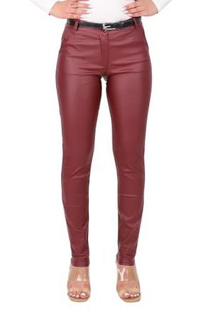 Malito more than fashion Malito - Pantalon chino pour femme - &Eacute;l&eacute;gant pantalon &eacute;lastique aspect cuir - Pantalon stretch festif et &eacute;l&eacute;gant pour femme 1031 (S-XXL), bordeaux, XX