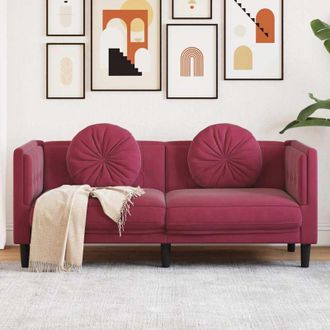 vidaXL Sofa mit Kissen 2-Sitzer Weinrot Samt - Vidaxl