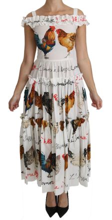 Dolce & Gabbana H&uuml;hnermuster Midi Kleid mit R&uuml;schen und Lagen