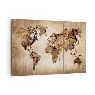 Arttor Mehrteilige Bilder auf Leinwand 165x110cm Leinwandbild Karte Welt modern Gro&szlig; XXL Wanddeko Bild Schlafzimmer Set 3 teilige Wandbilder Dekoration Wohnz