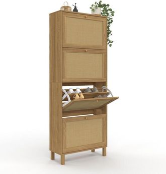 IDMarket Idmarket - Meuble à chaussures 24 paires vintage hanae 4 portes effet naturel cannage