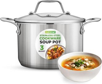 Nutrichef NutriChef Edelstahl Kochtopf 3L mit Glasdeckel - Induktionstopf klein & rostfrei | F&uuml;r alle Herdarten, ergonomisch, poliert