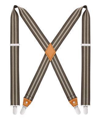 Hisdern Herren 3,5 cm breiter Hosenträger in X-Form mit sehr Starken 4 Metall Clip für Männer und Damen elastisch und verstellbar Braune Streifen