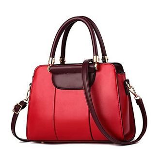 Generic Sacs &agrave; main et sacs &agrave; main bicolores pour femme avec poign&eacute;e sur le dessus - Sac &agrave; bandouli&egrave;re tendance pour femme, Rouge, Large