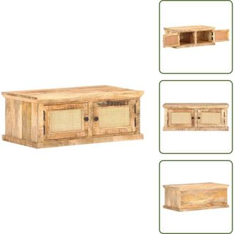vidaXL Couchtisch 90x50x35 cm Massivholz Mango und Naturgeflecht - Couchtisch - Massivholzm&ouml;bel - Mangoholz Tisch - Wohnzimmerstil - Rustikal