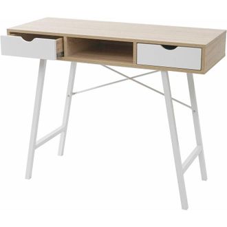 Hhg Jamais utilis&eacute;] Console HHG 162, table de desserte/dappoint, structure 3D, 100x40cm brun naturel, blanc