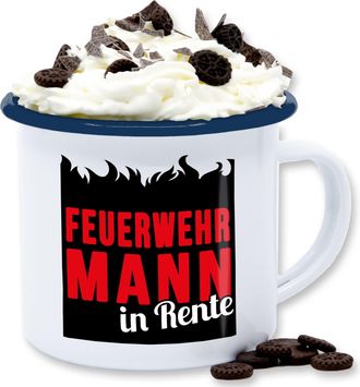 Shirtracer Emaille Tasse Blechtasse - Feuerwehr Tassen - Feuerwehrmann in Rente - schwarz - 300 ml - Weiß Blau - feuerwehrgeschenkartikel metalltasse feuerwehrge