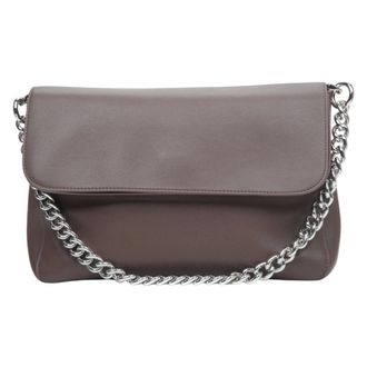 Estro & Luminara Femme, Sacs, Brun, Taille: ONE Size Sac bandouli&egrave;re en cuir avec cha&icirc;ne argent&eacute;e