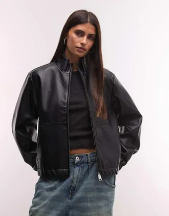 Carhartt Work in Progress Arizona Jacke aus PU-Leder mit Funnel-Neck in Schwarz