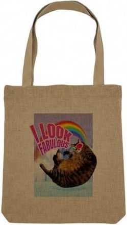 Fabulous Sac Shopping Tote Bag Aspect Lin - Look Fabulous Chat Collage Vintage Illustration Art Humour Parodie Animal - Sac de Courses Toile Epaisse 360g Beige