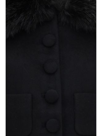 Self Portrait Merino Wool with Faux Fur Cuffs Jacket - Black