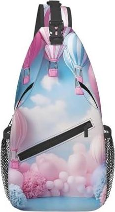 Generic Sac &agrave; bandouli&egrave;re rose ciel avec ours, ballons et fleurs, sac &agrave; bandouli&egrave;re de voyage pour homme, sac &agrave; dos de randonn&eacute;e