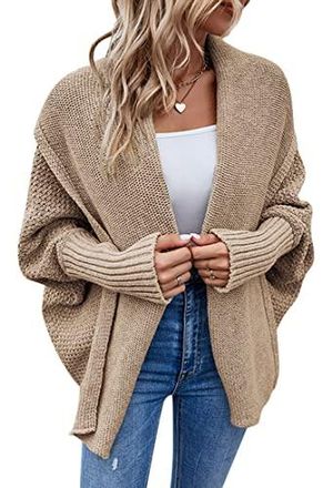 ORANDESIGNE Gilet Long Femme Hiver Chaud Cardigan Grande Taille Manches Longues Chic Tricot Veste Longue Grosse Maille &Eacute;l&eacute;gant Sweater Manteau Outwear E Kaki M