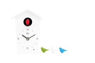 KooKoo Birdhouse Mini Weiß, Design Kuckucksuhr mit 12 Vogelstimmen oder Kuckuck