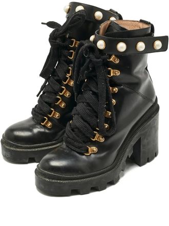 Gucci bottines orn&eacute;es de perles artificielles - Noir