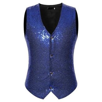 Generic Gilet court &agrave; paillettes pour homme, gilet confortable uni de qualit&eacute; sup&eacute;rieure et luxueux, &agrave; simple boutonnage et coupe ajust&eacute;e, gilets tendance &agrave; p